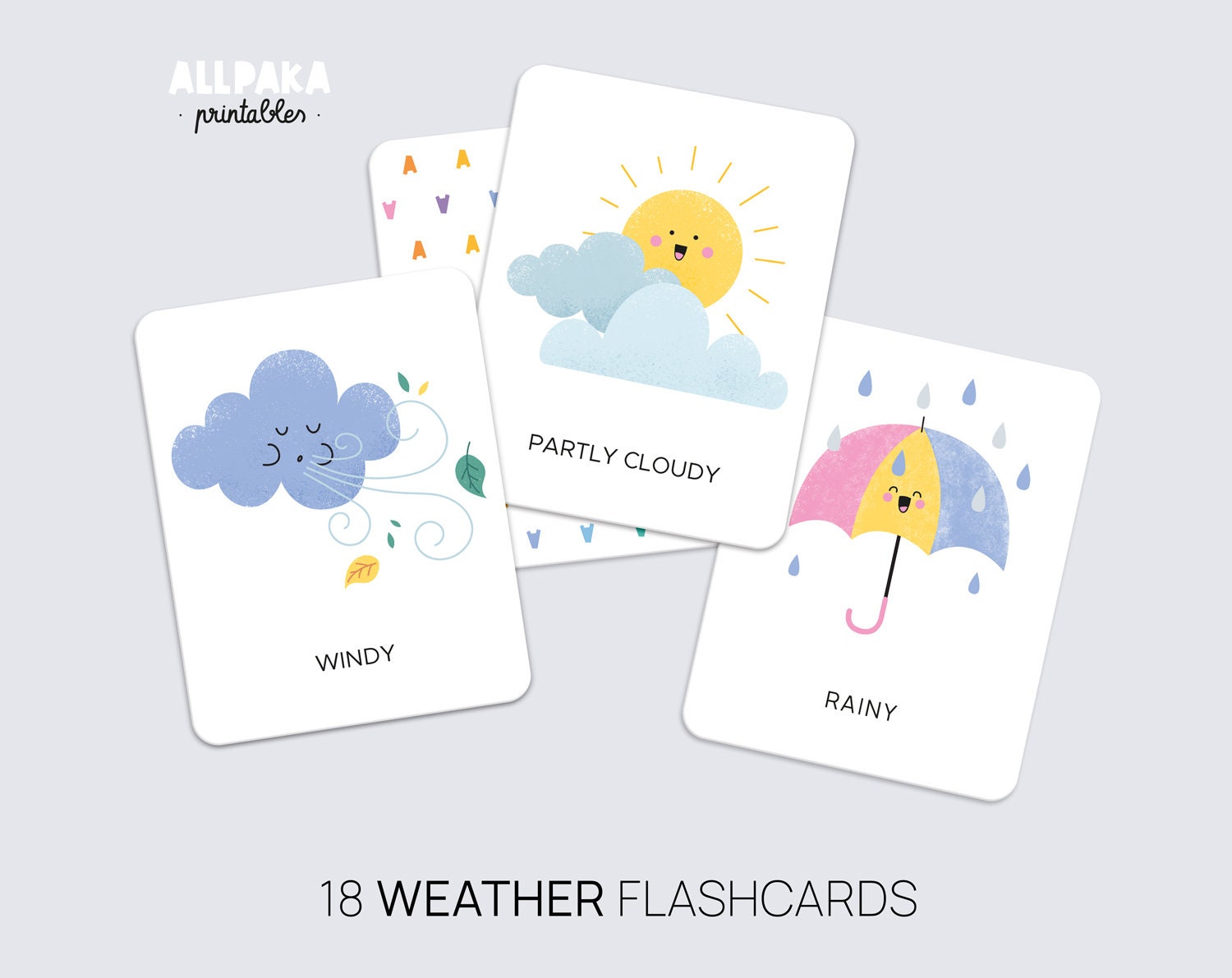 18 Weather Cards, Montessori Flashcards, Pre-school Cards, Educational ...