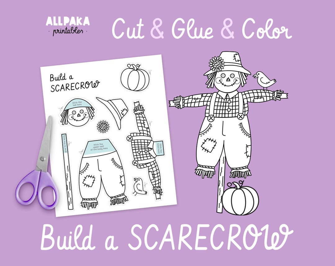 Scarecrow Cut & Glue Printable, Color and Build Activities, Coloring ...