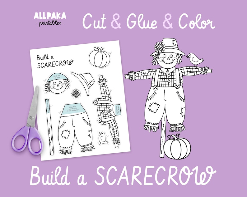 Scarecrow Cut & Glue Printable, Color and Build Activities, Coloring ...