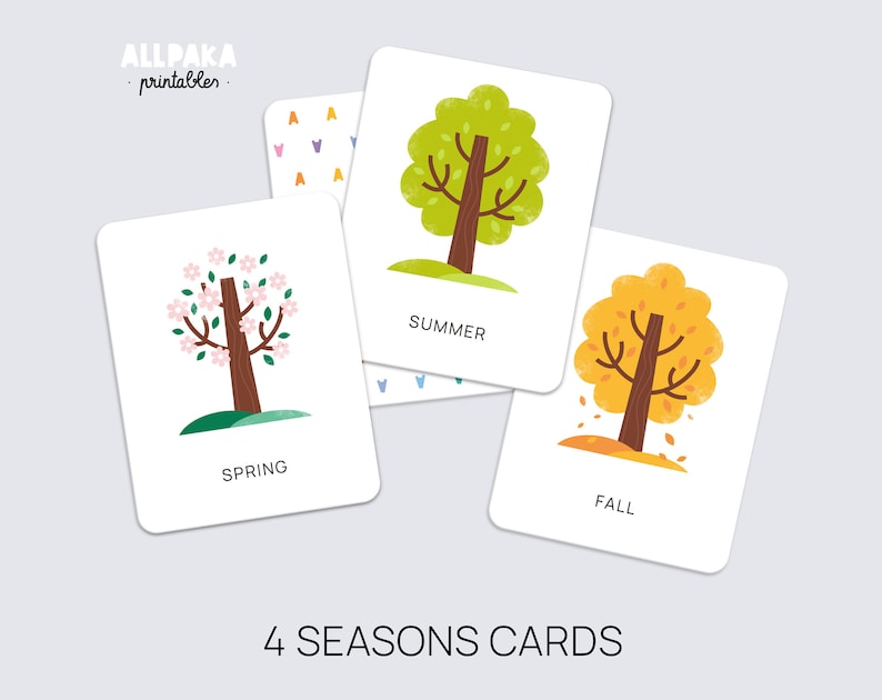 Seasons Cards, Montessori Flashcards, Pre-school Cards, Educational ...