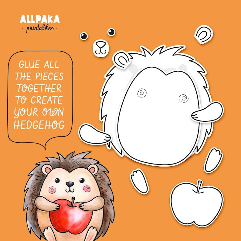 Hedgehog Cut & Glue Printable, Color and Build Activities, Coloring ...