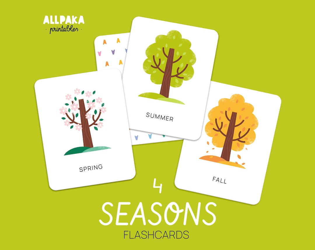 Seasons Cards, Montessori Flashcards, Pre-school Cards, Educational ...