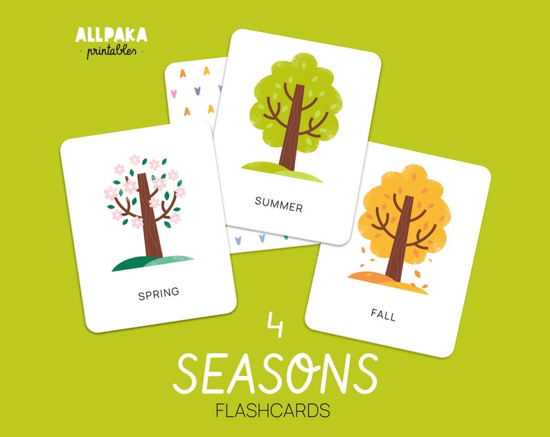 Seasons Cards, Montessori Flashcards, Pre-school Cards, Educational ...