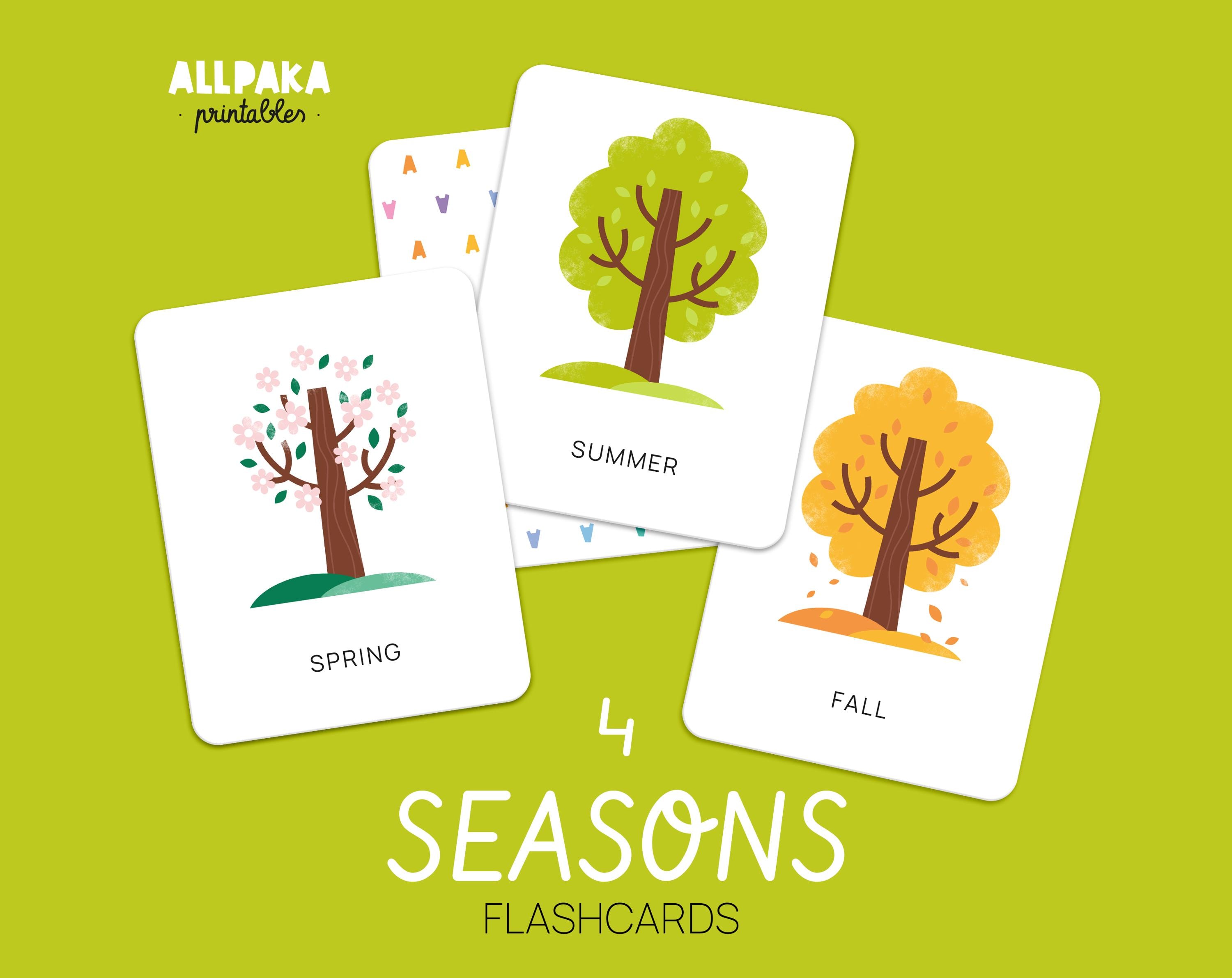 Seasons Cards, Montessori Flashcards, Pre-school Cards, Educational ...