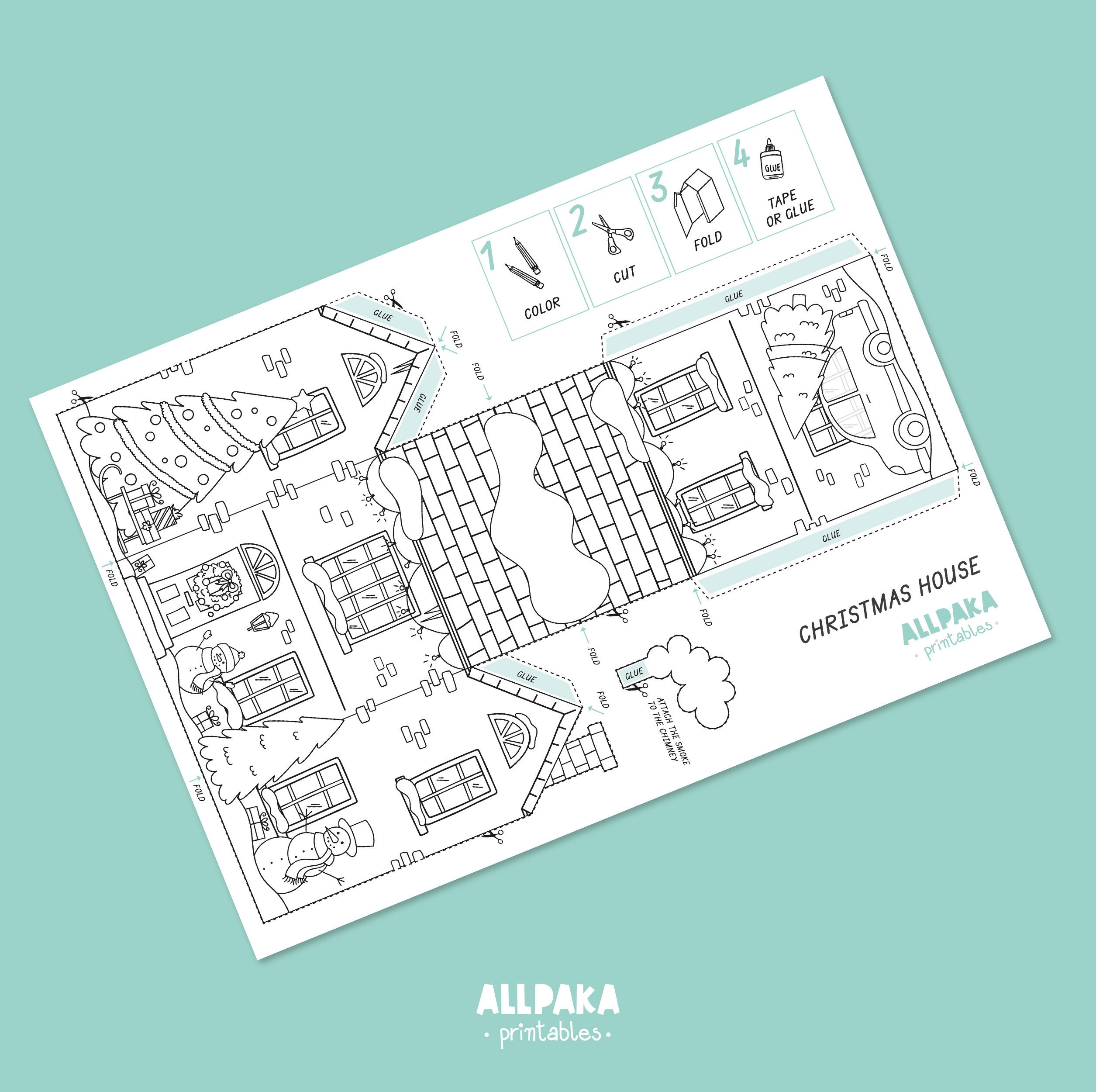 Paper House Christmas Coloring Printable Activity Sheet - Etsy