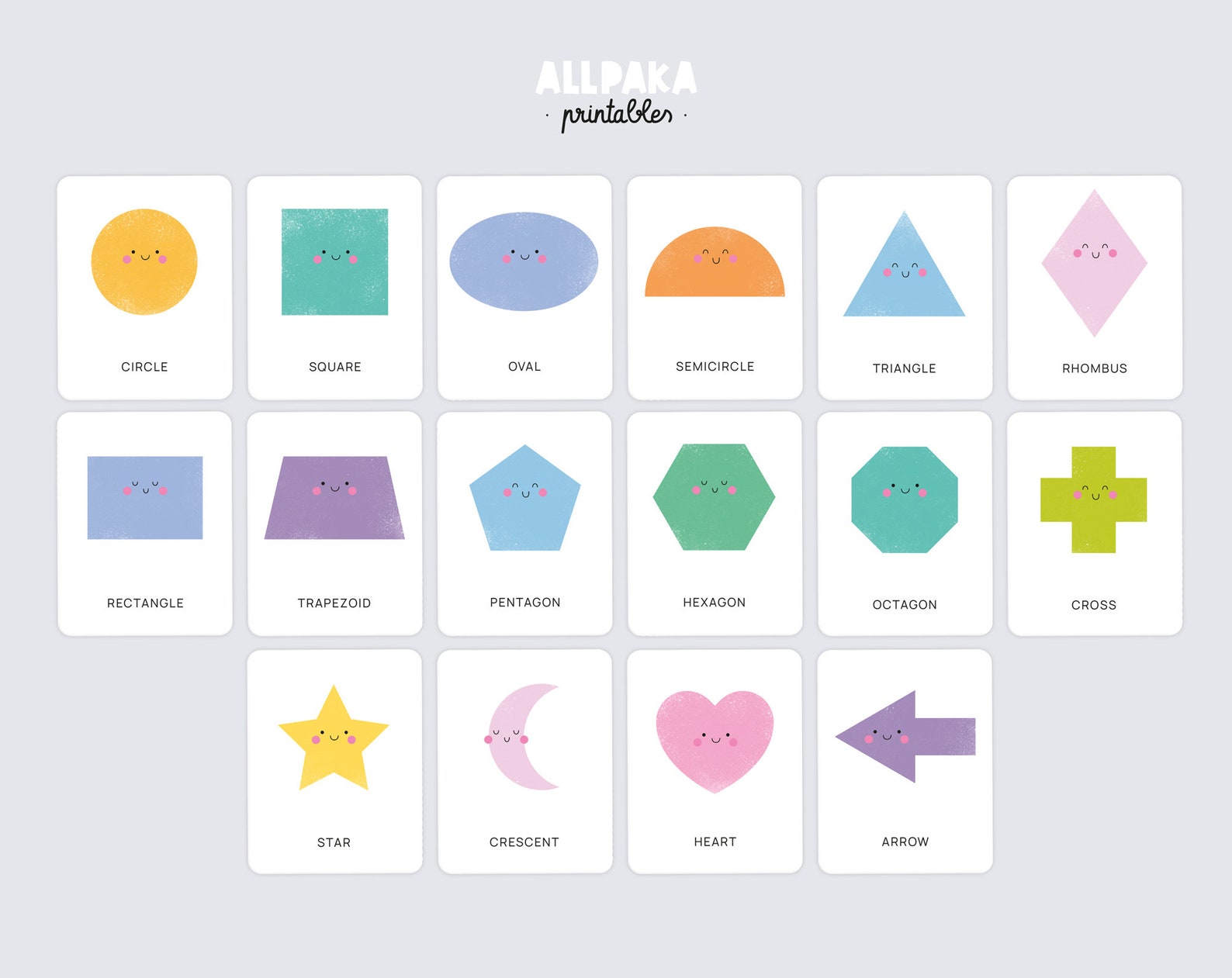 16 Shapes Cards, Montessori Flashcards, Pre-school Cards, Educational ...
