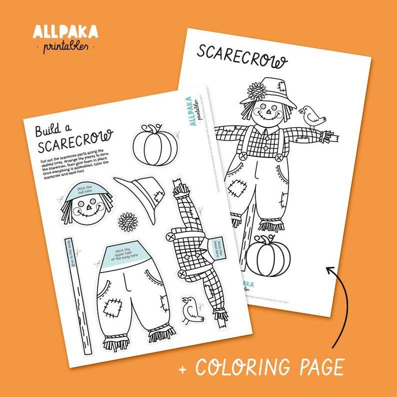 Scarecrow Cut & Glue Printable, Color and Build Activities, Coloring ...