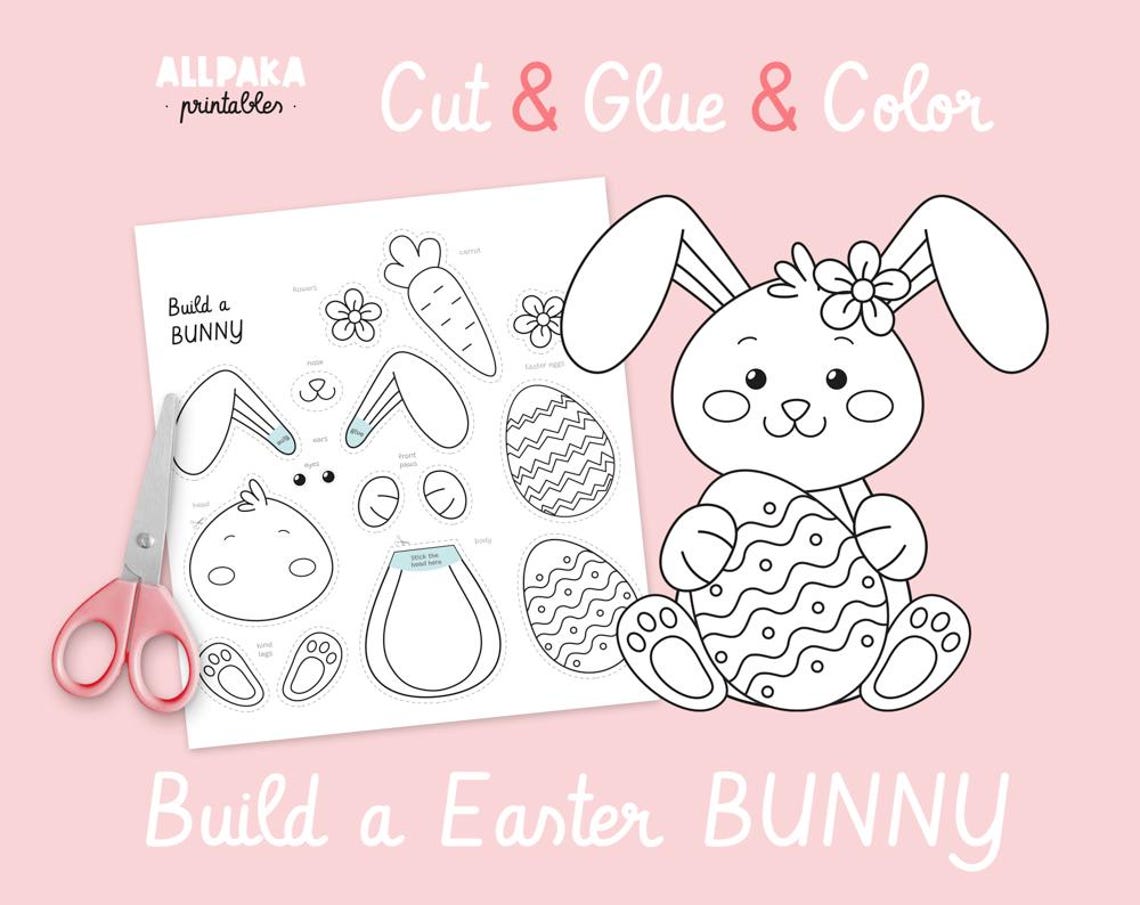 Cut & Glue Printable, Easter Bunny Paper Craft, Color and Build ...