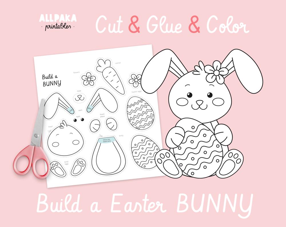 Cut & Glue Printable, Easter Bunny Paper Craft, Color and Build ...