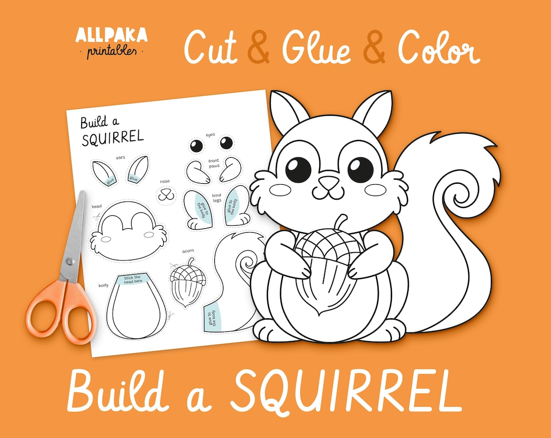 Cut & Glue Printable, Squirrel Paper Craft, Color and Build, Coloring ...