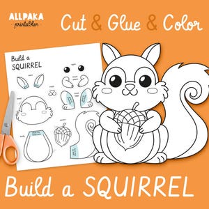 Cut & Glue Printable, Squirrel Paper Craft, Color and Build, Coloring ...