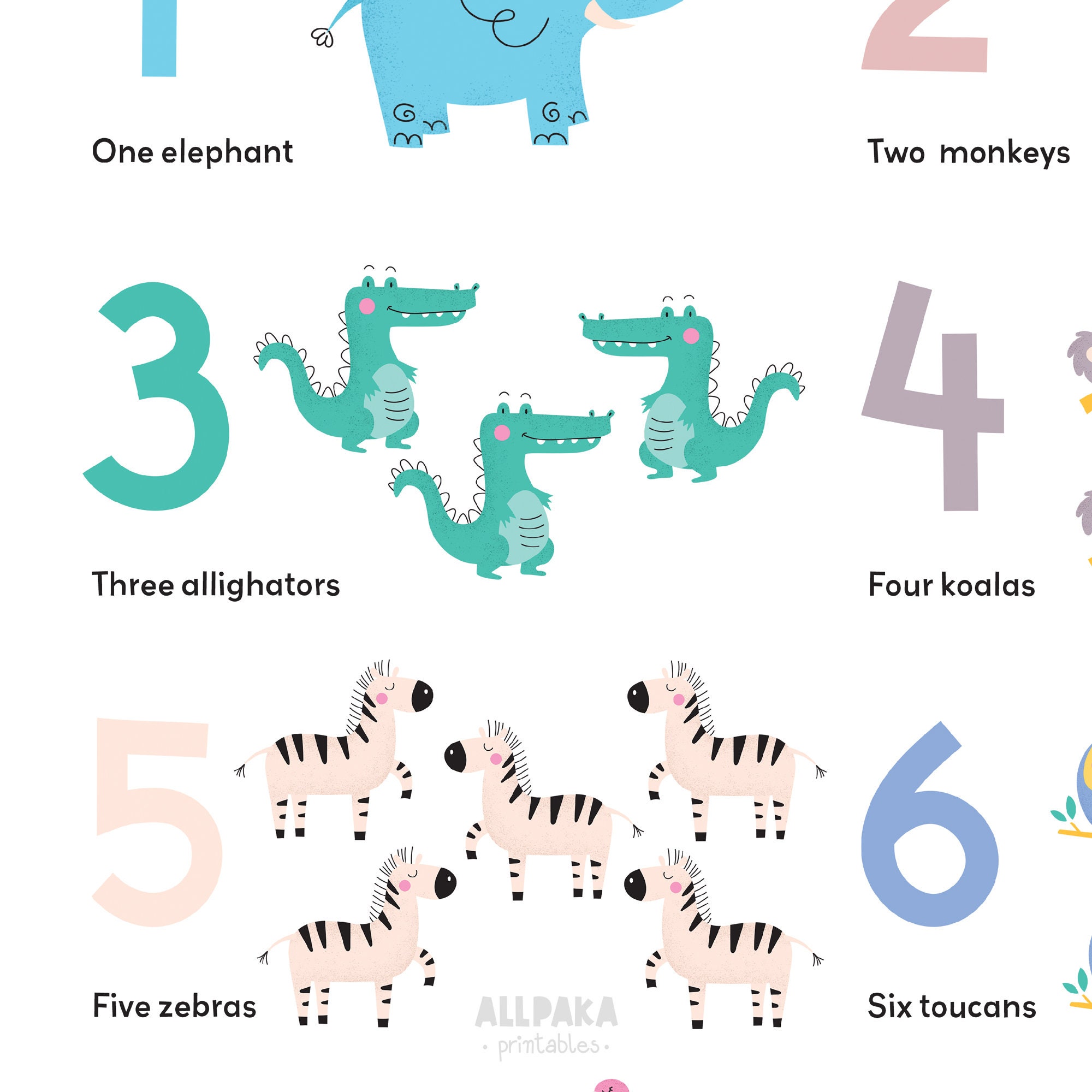 Animal Numbers Poster, Nursery Decor, Kids' Room Decor, Educational ...