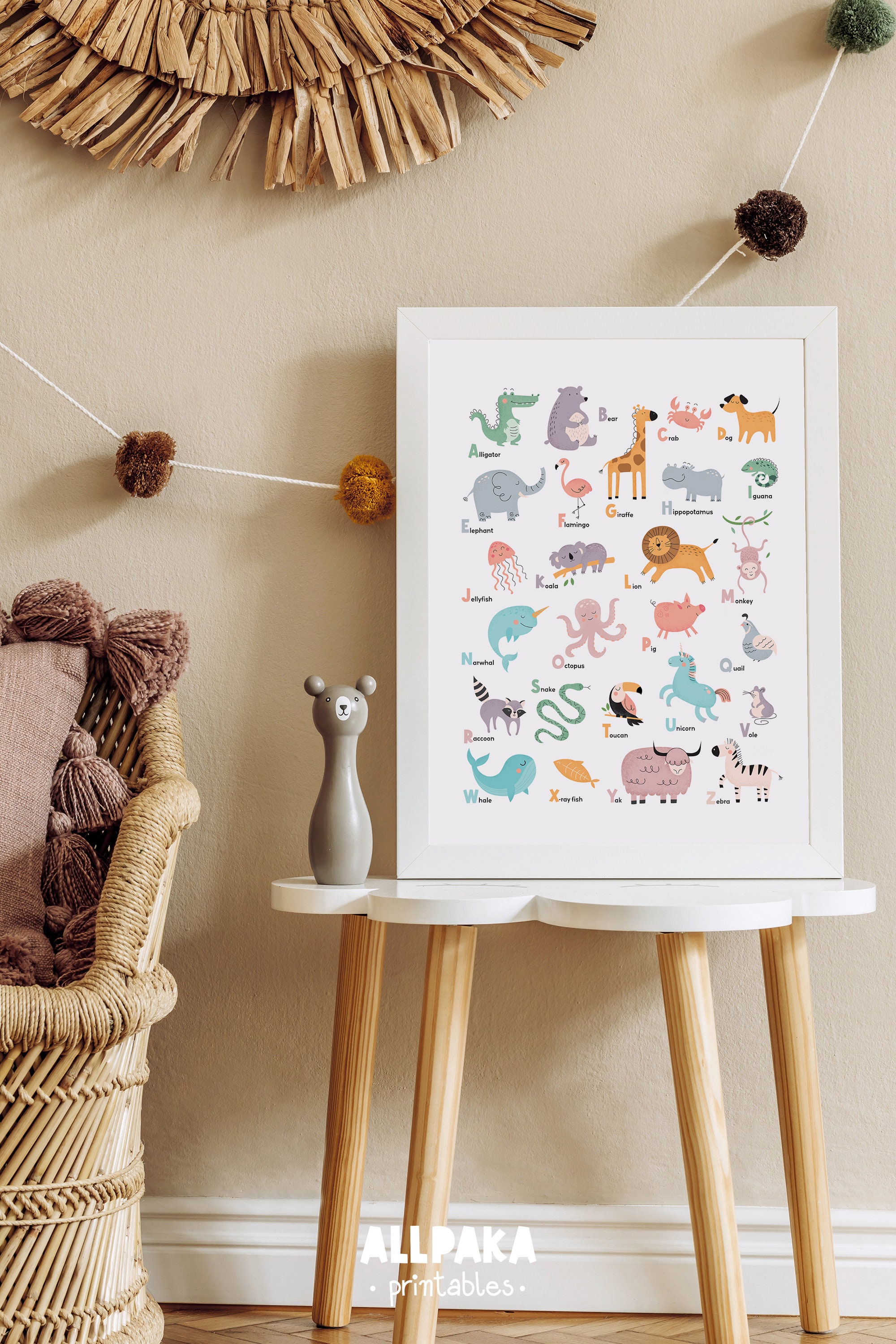 Animal Alphabet Poster Boho, ABC Poster, Nursery Decor, Kid's Room ...