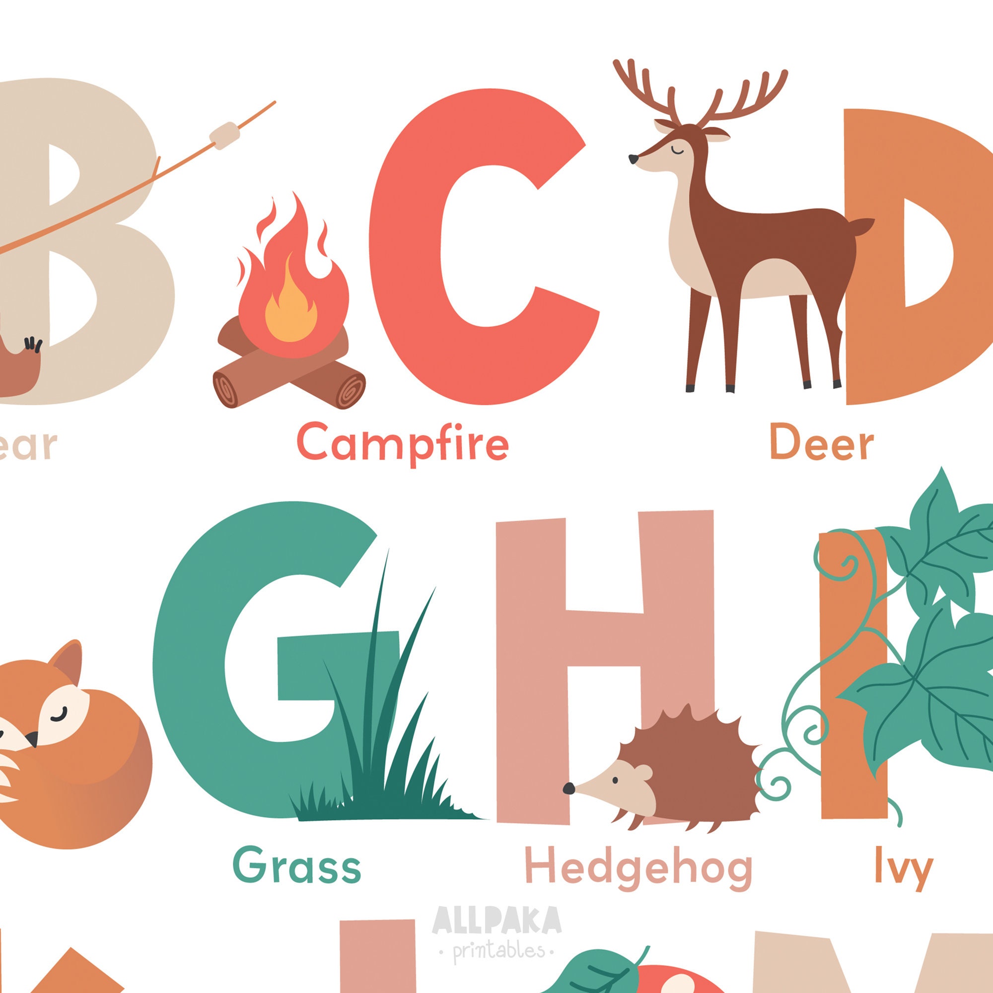 Woodland Alphabet Poster, ABC Poster, Nursery Decor, Kids Room Decor ...