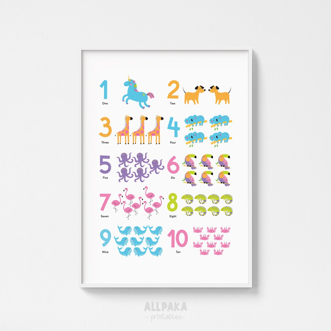Animal Numbers Poster, Vibrant Colors, Nursery Decor, Kids' Room Decor ...