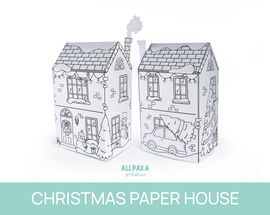 Paper House Christmas Coloring Printable Activity Sheet - Etsy