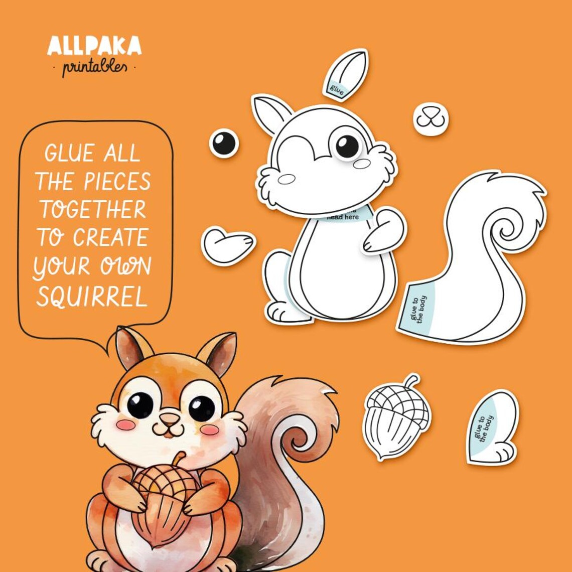 Cut & Glue Printable, Squirrel Paper Craft, Color and Build, Coloring ...