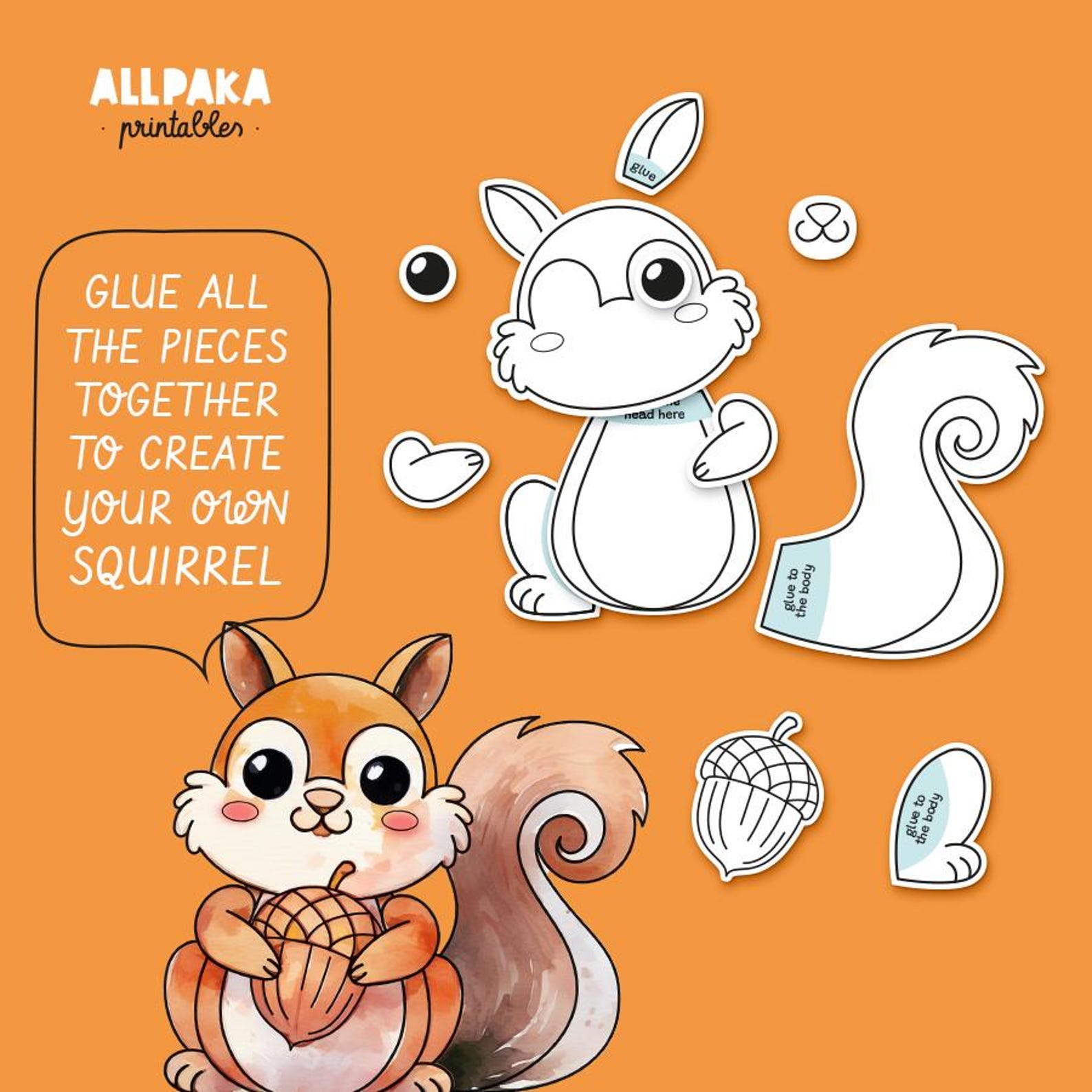 Cut & Glue Printable, Squirrel Paper Craft, Color and Build, Coloring ...