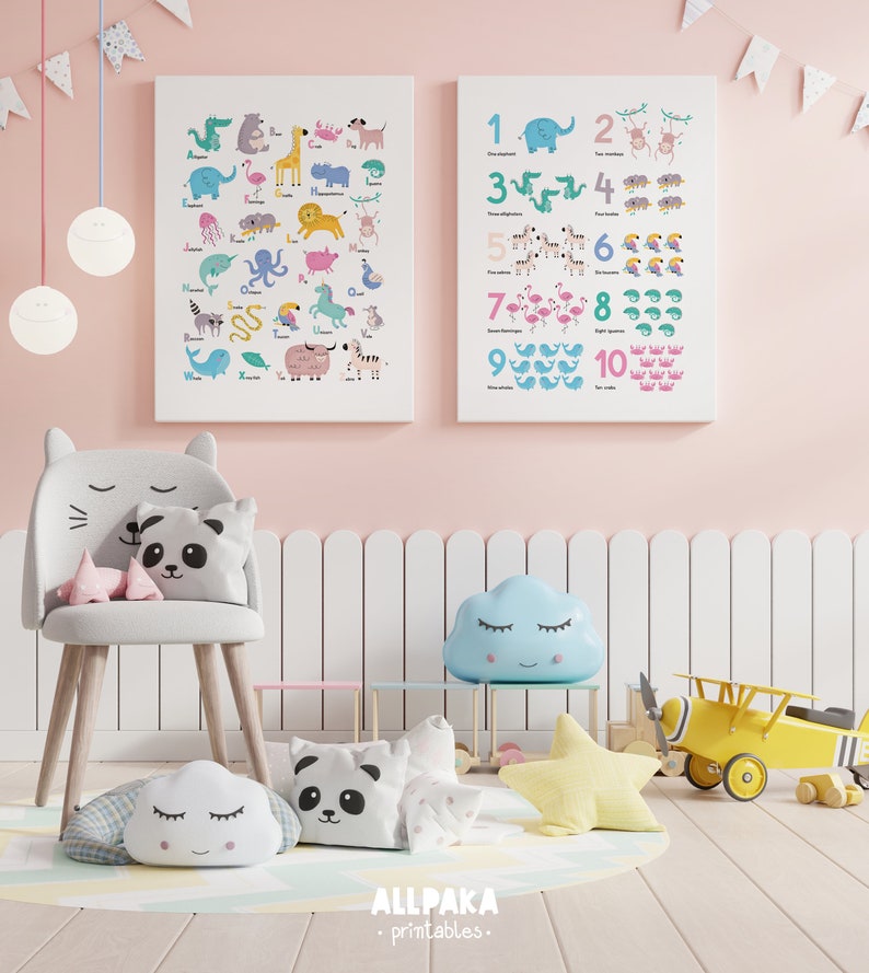 Animal Alphabet and Numbers Set of 2 Posters Nursery Decor - Etsy