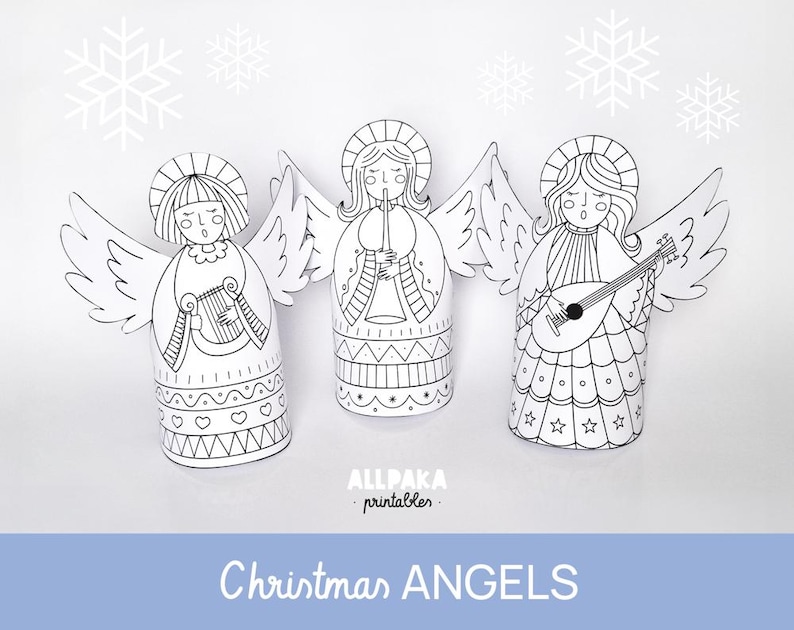 Christmas Angels Coloring Paper Craft Printable – Cute Holiday Angel ...