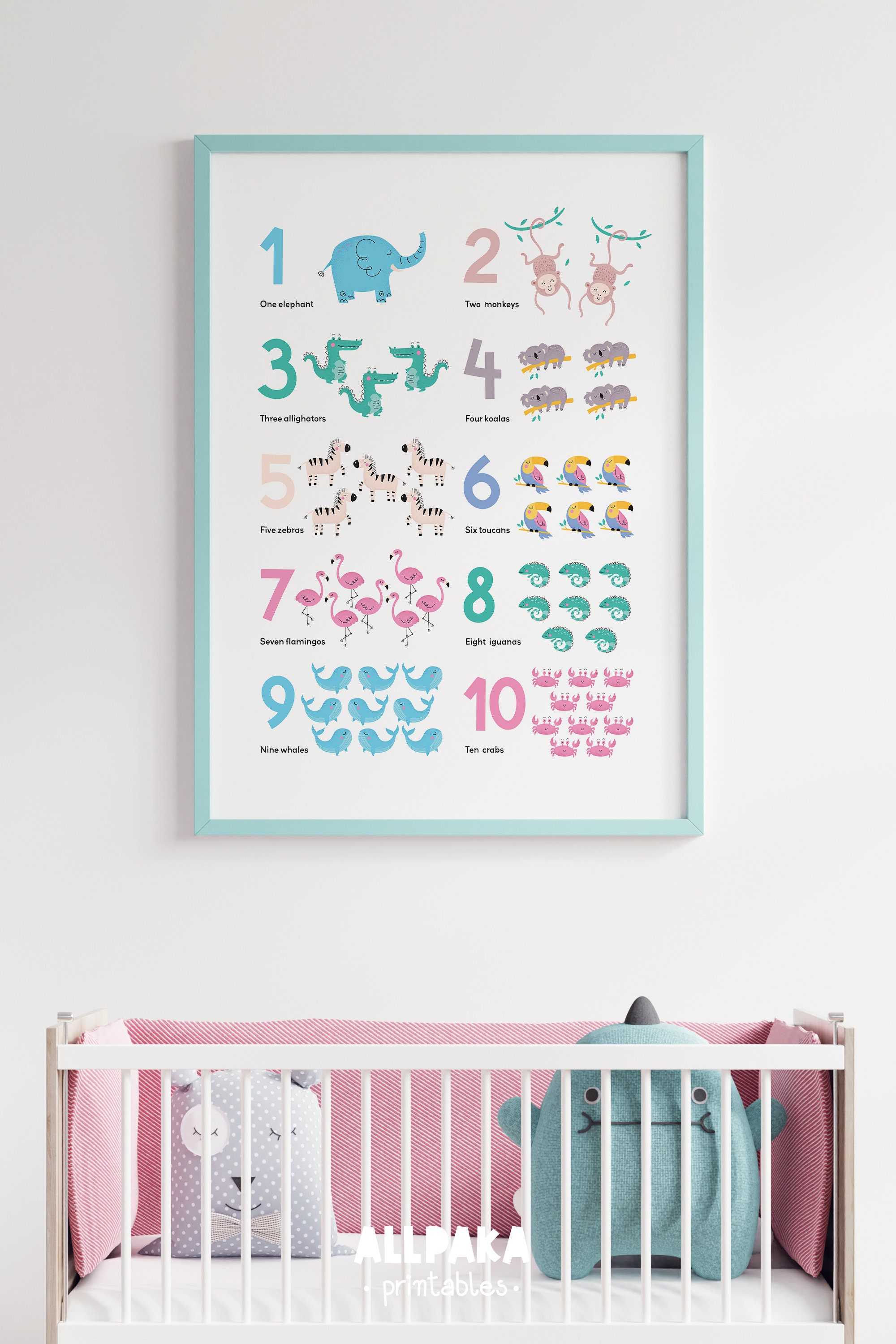 Animal Numbers Poster, Nursery Decor, Kids' Room Decor, Educational ...
