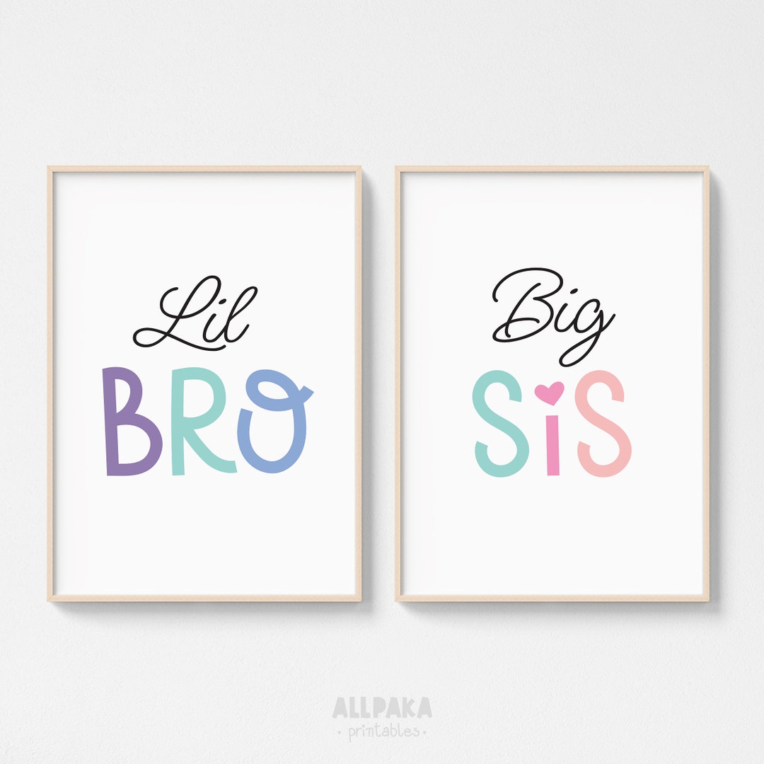 Lil Bro Big Sis Siblings Wall Art, Set of 2, Siblings Poster, Kid's ...