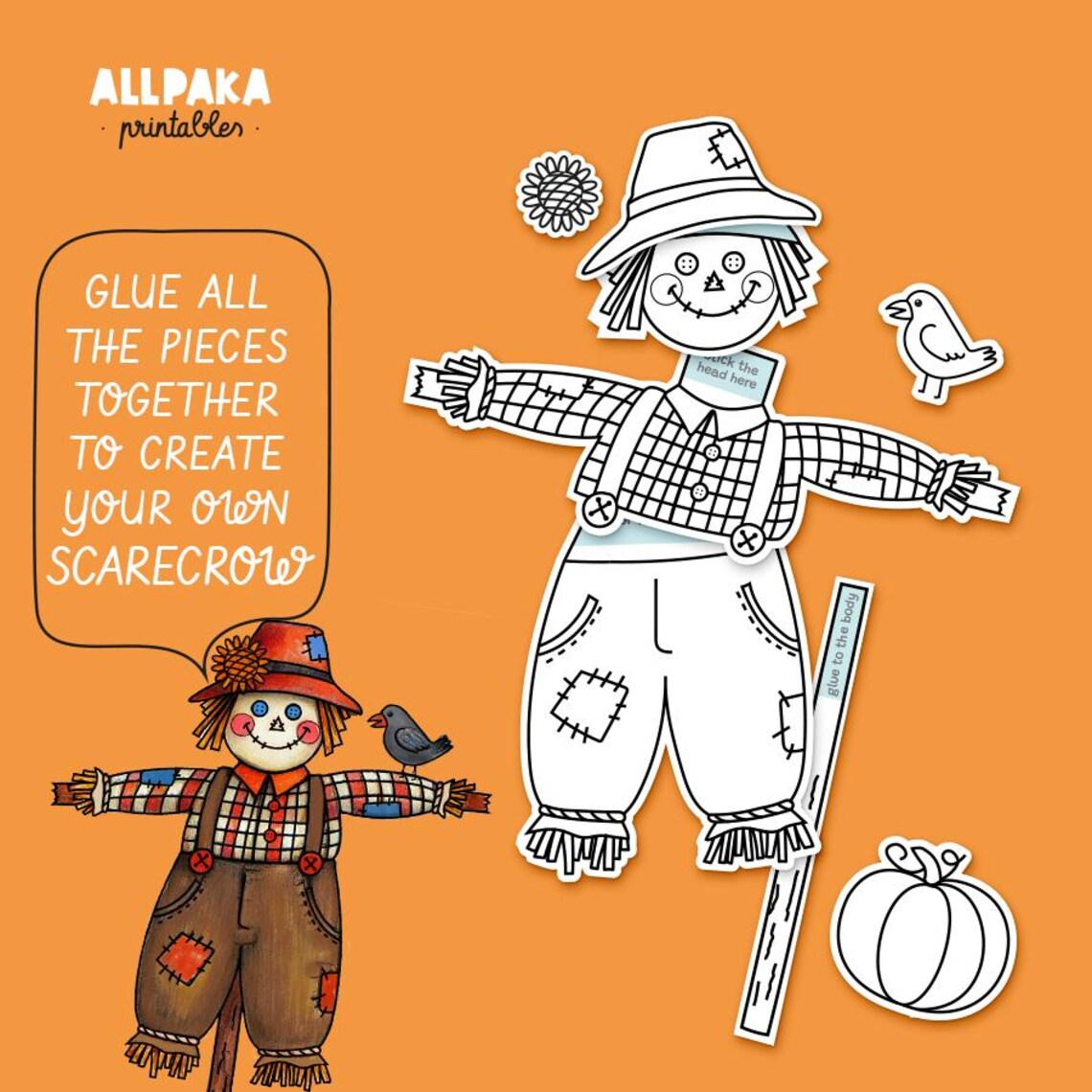 Scarecrow Cut & Glue Printable, Color and Build Activities, Coloring ...