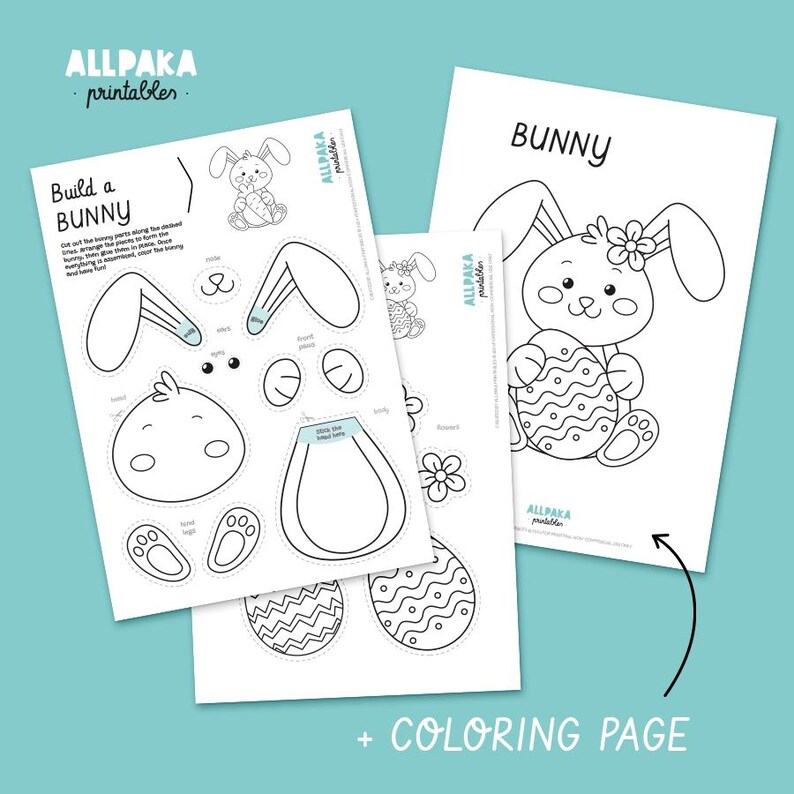 Cut & Glue Printable, Easter Bunny Paper Craft, Color and Build ...