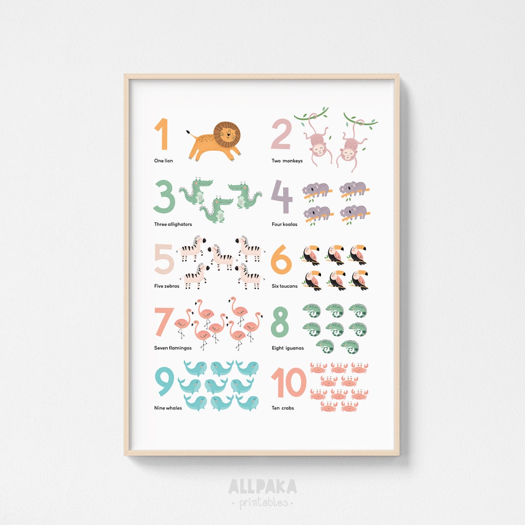 Animal Numbers Poster Boho, Nursery Decor, Kids' Room Decor ...