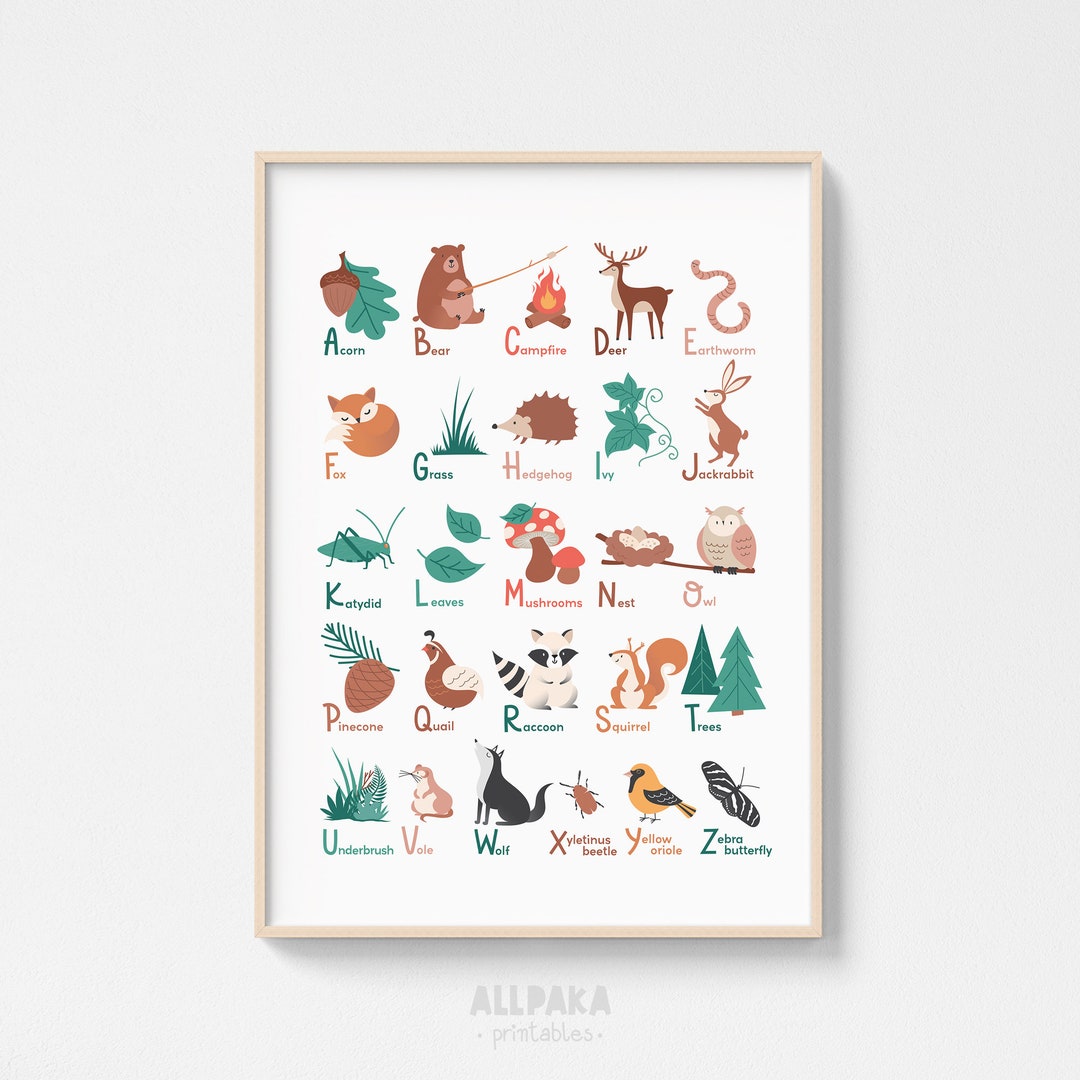 Woodland Alphabet Poster, ABC Poster, Nursery Decor, Kids Room Decor ...