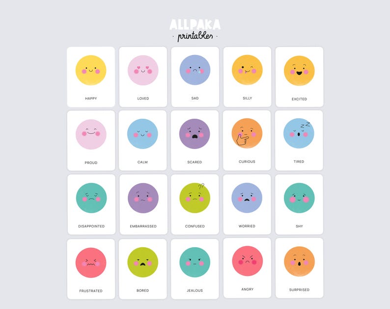 Emotions Cards, Montessori Flashcards, Pre-school Cards, Educational ...