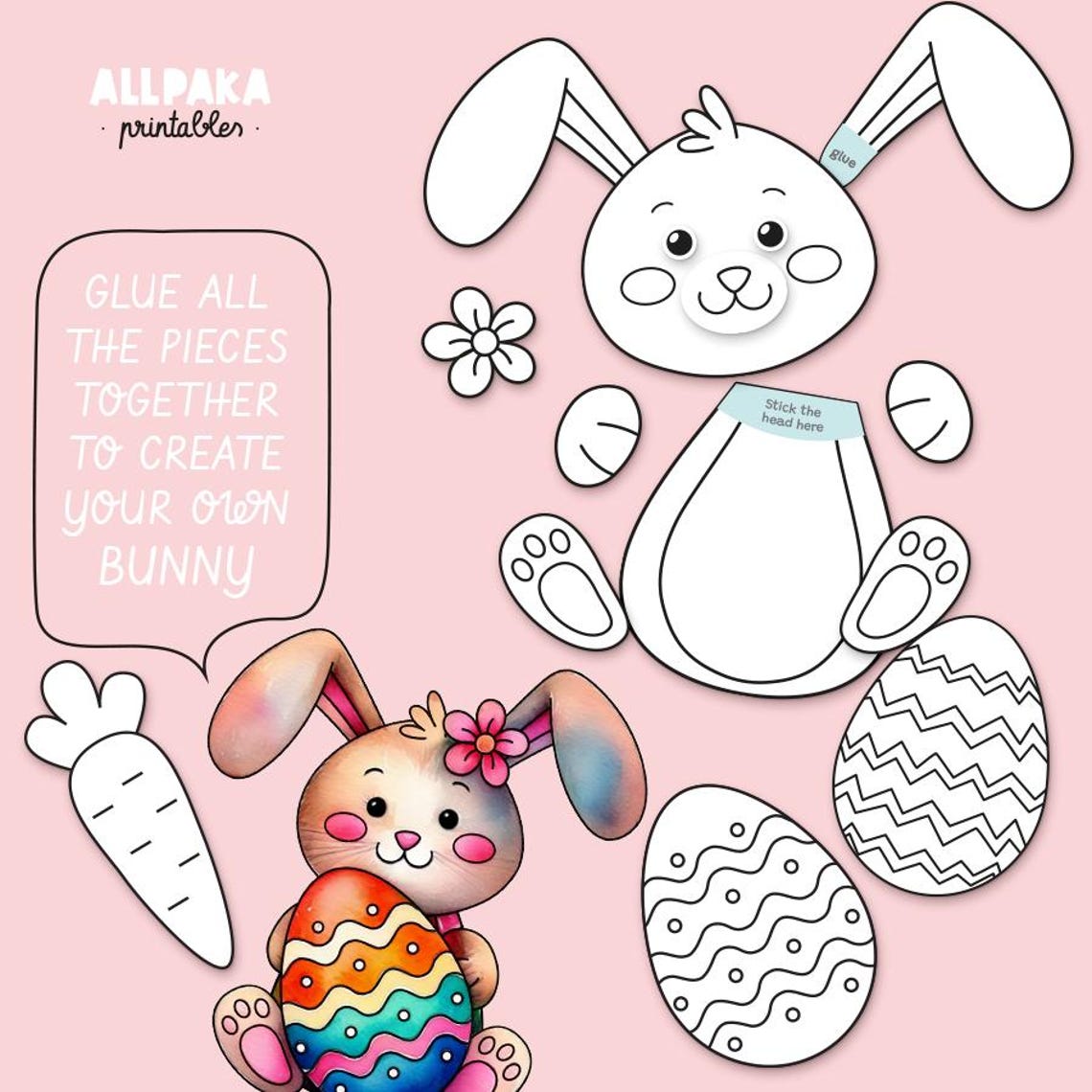 Cut & Glue Printable, Easter Bunny Paper Craft, Color and Build ...