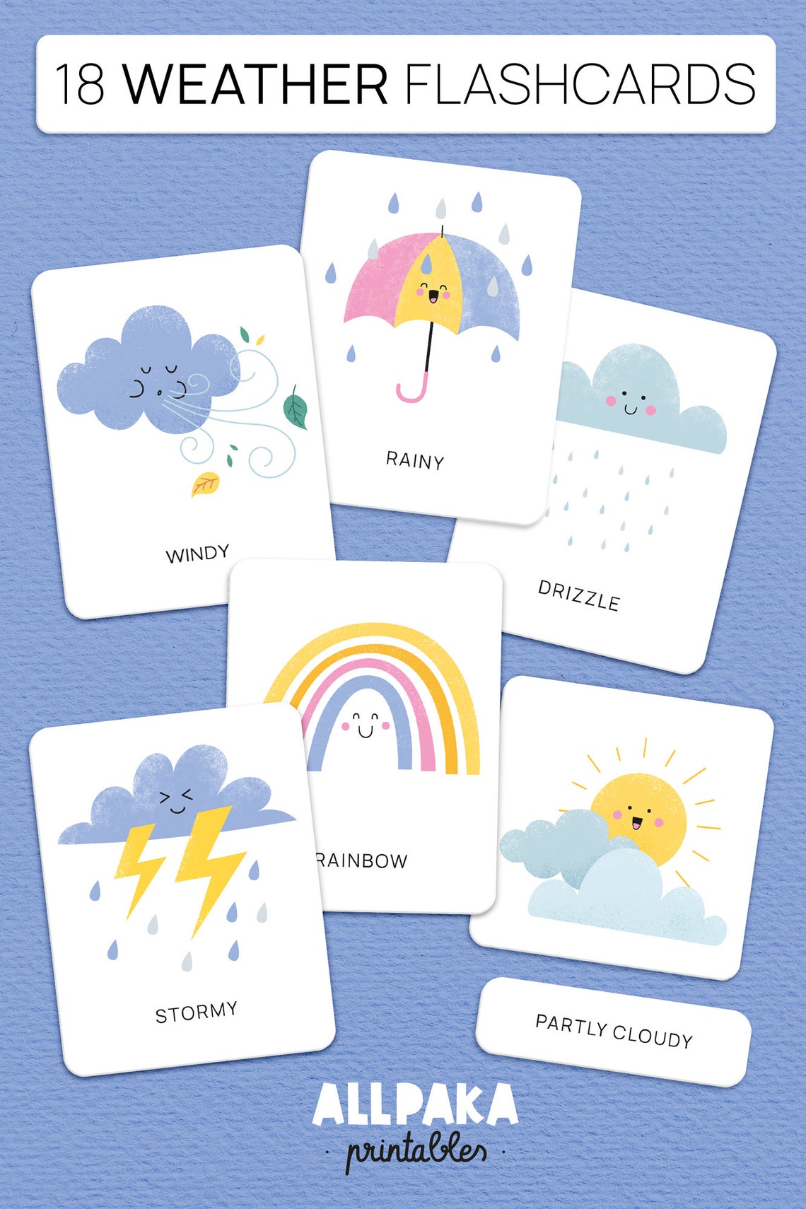 18 Weather Cards, Montessori Flashcards, Pre-school Cards, Educational ...