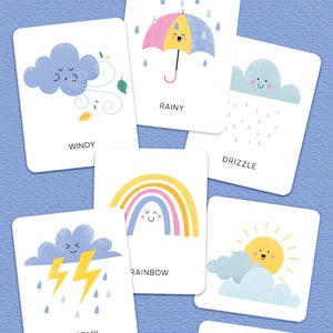 18 Weather Cards, Montessori Flashcards, Pre-school Cards, Educational ...