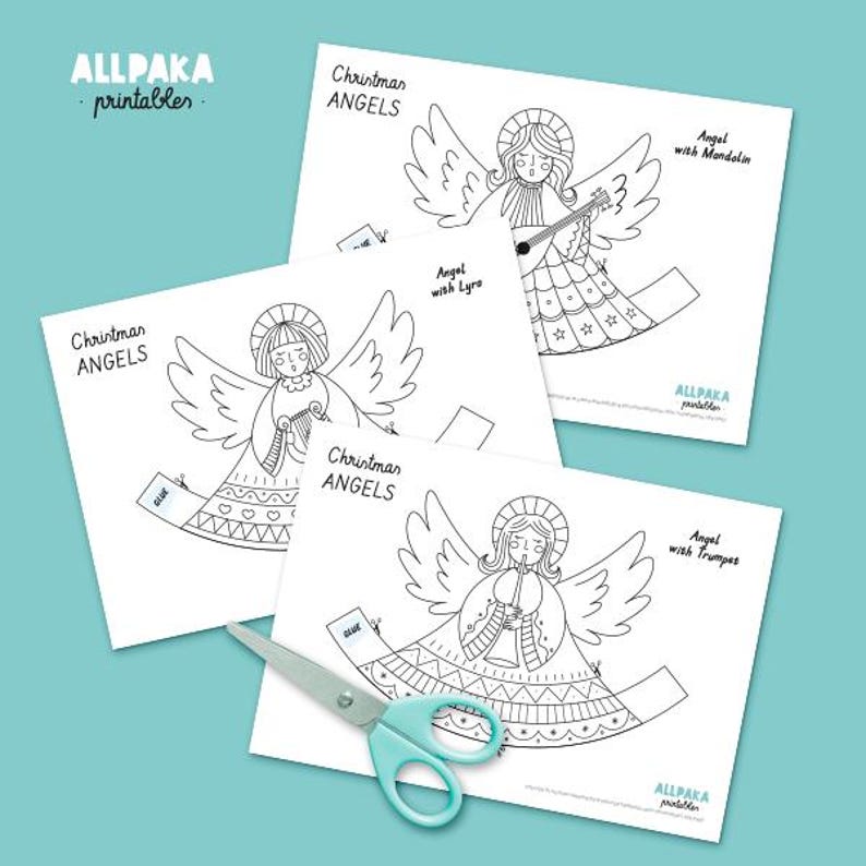 Christmas Angels Coloring Paper Craft Printable – Cute Holiday Angel ...