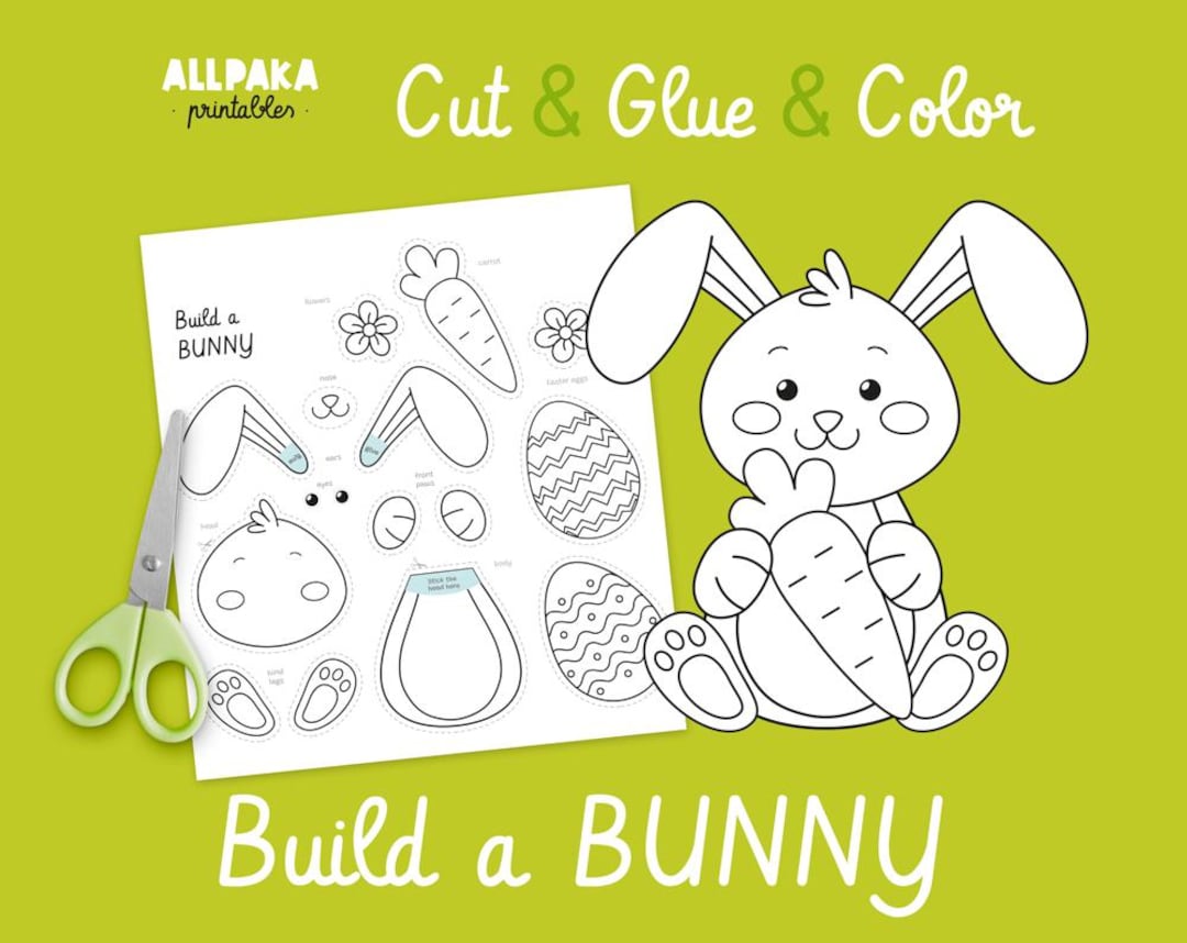 Cut & Glue Printable, Easter Bunny Paper Craft, Color and Build ...