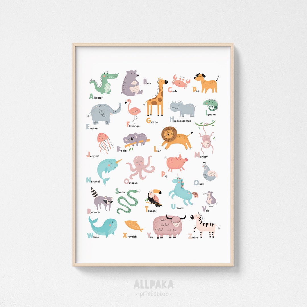 Animal Alphabet Poster Boho, ABC Poster, Nursery Decor, Kid's Room ...