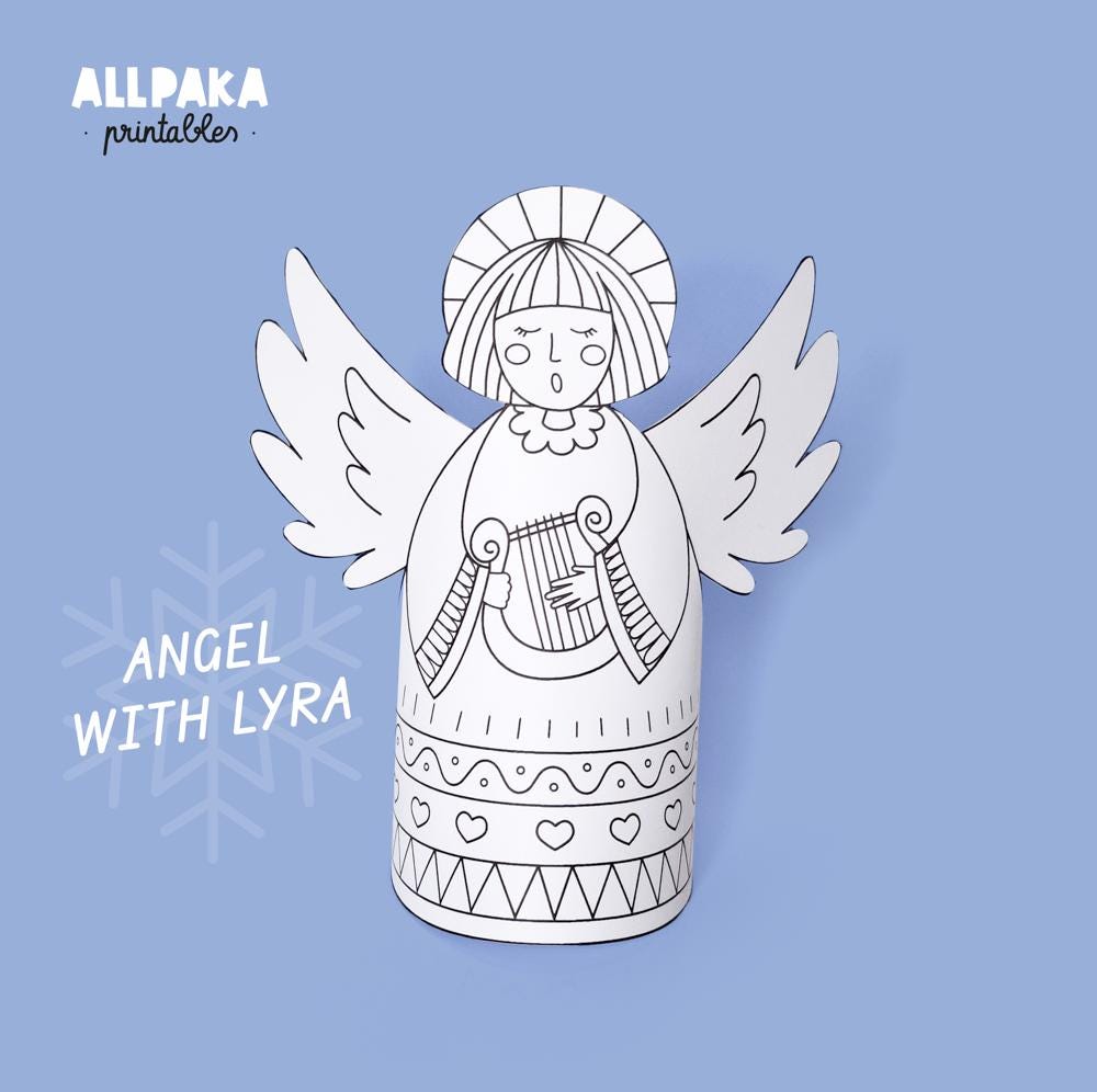 Christmas Angels Coloring Paper Craft Printable – Cute Holiday Angel ...