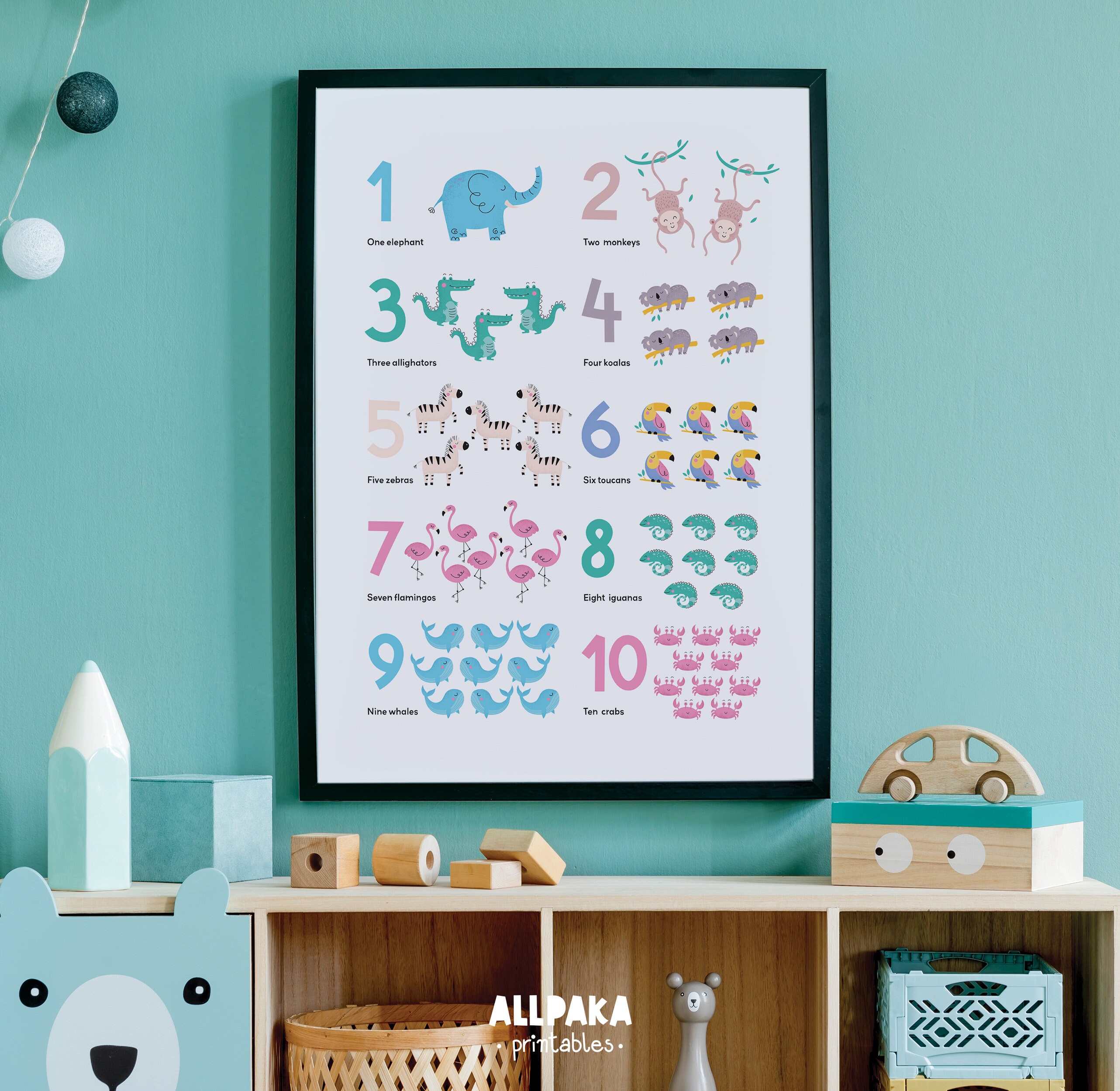 Animal Numbers Poster, Nursery Decor, Kids' Room Decor, Educational ...