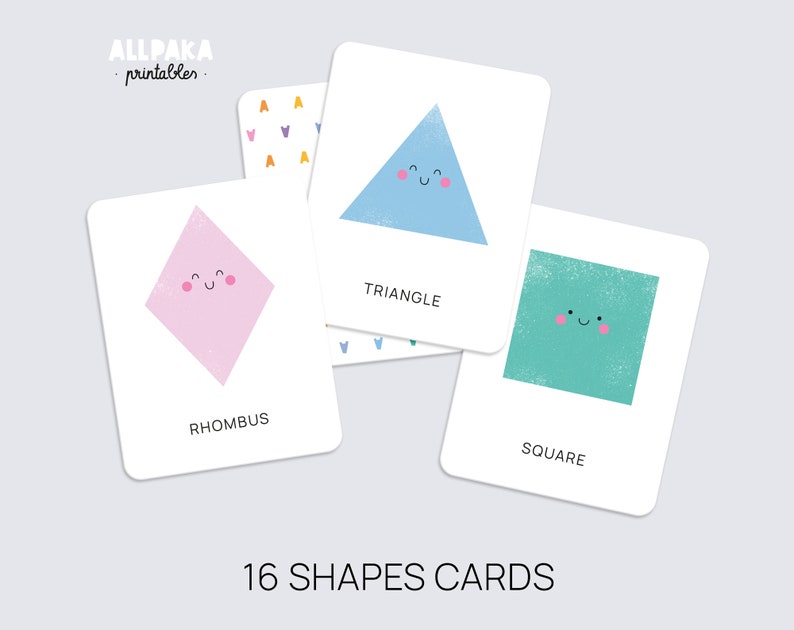 16 Shapes Cards, Montessori Flashcards, Pre-school Cards, Educational ...