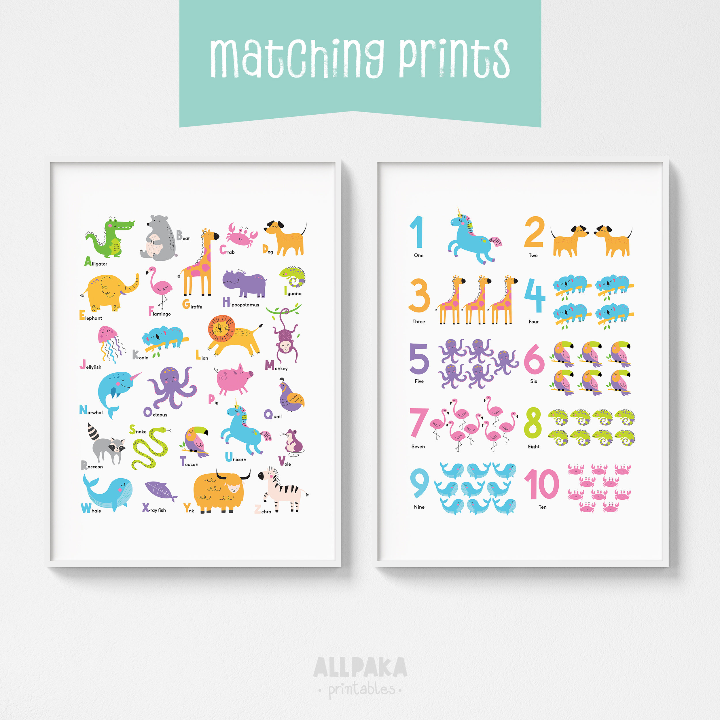 Animal Numbers Poster, Vibrant Colors, Nursery Decor, Kids' Room Decor ...