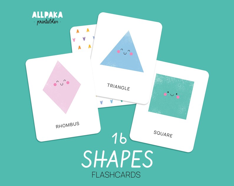 16 Shapes Cards, Montessori Flashcards, Pre-school Cards, Educational ...
