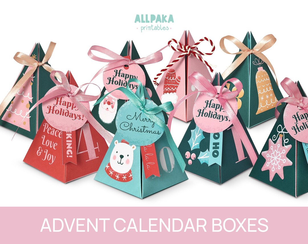 Advent Calendar Gift Boxes With Tags, Set of 24, DIY Printables Paper ...