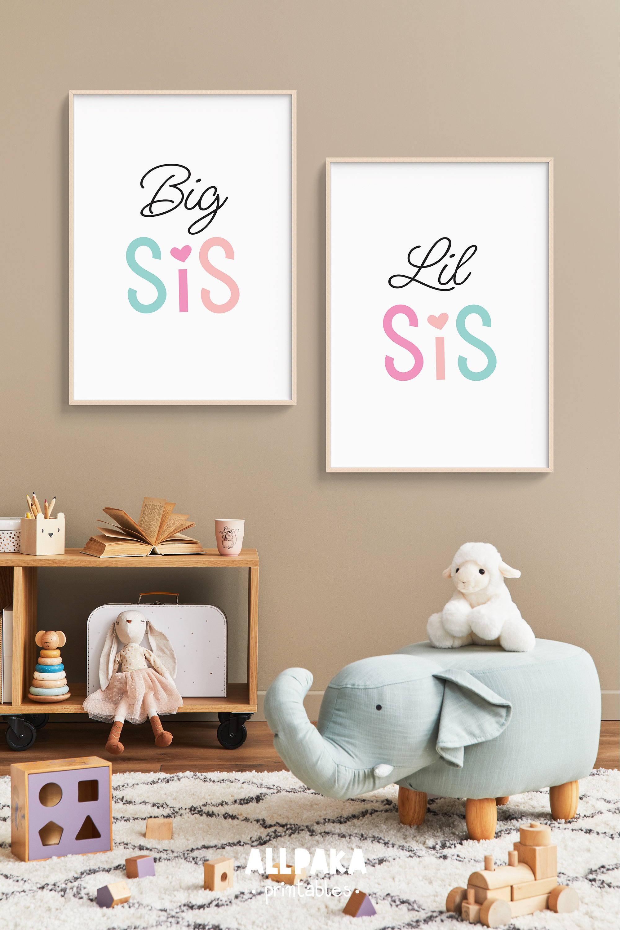 Lil Sis Big Sis Siblings Wall Art, Set of 2, Siblings Poster, Girls ...