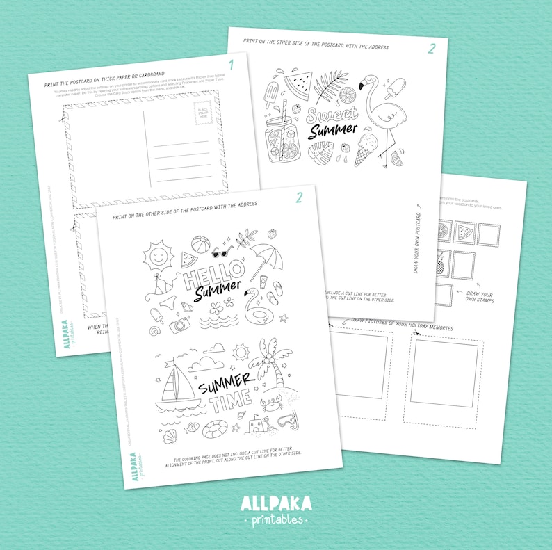 Summer Coloring Pages, Coloring Postcards With Stamps, Printable for ...