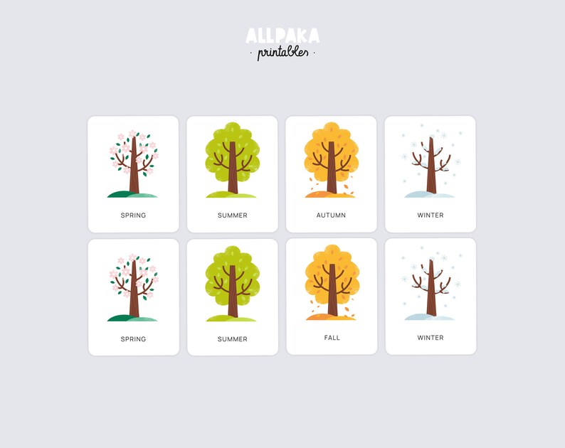 Seasons Cards, Montessori Flashcards, Pre-school Cards, Educational ...