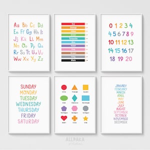 Set of Educational Posters, Nursery Set of 6 Prints, Kids' Wall Art ...