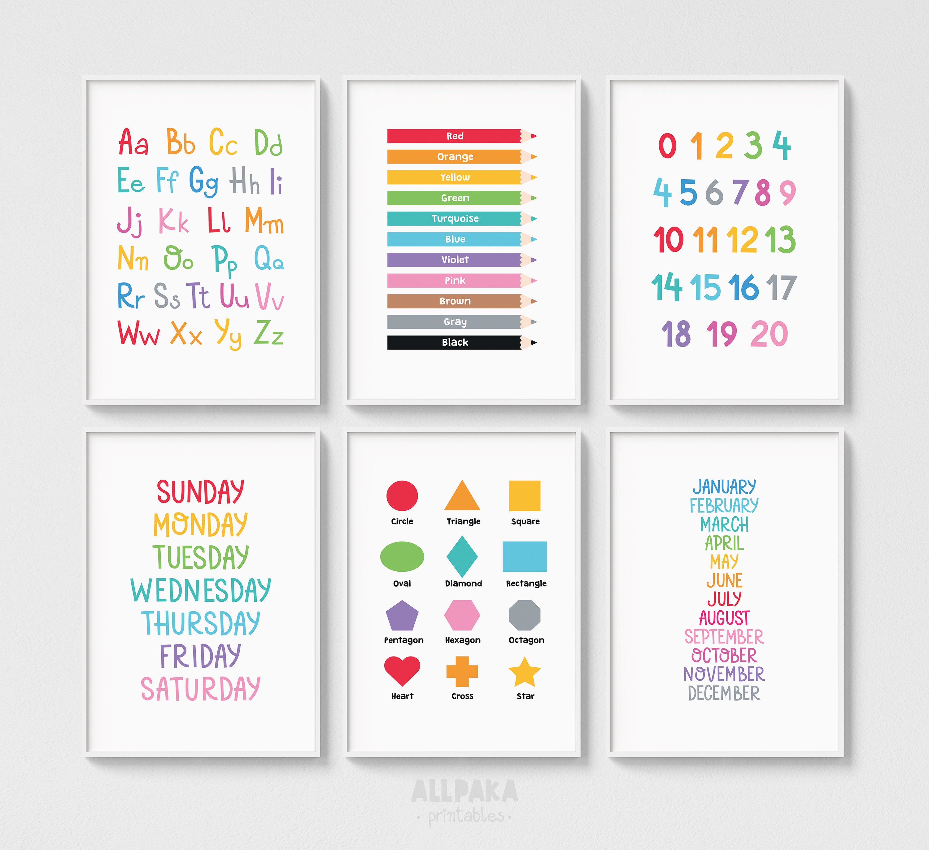 Set of Educational Posters, Nursery Set of 6 Prints, Kids' Wall Art ...