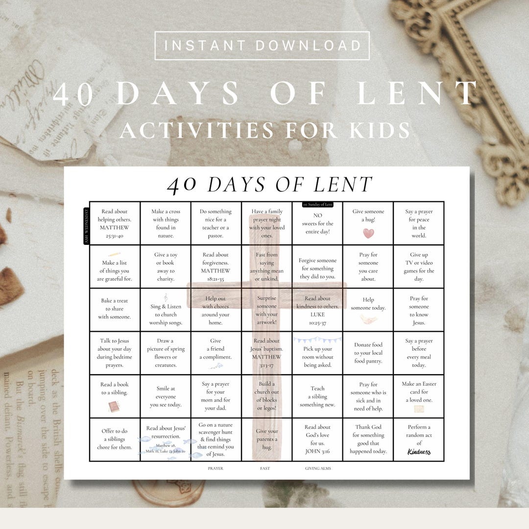 Kids 40 Days of Lent Countdown Calendar | Kids Lenten Activities ...