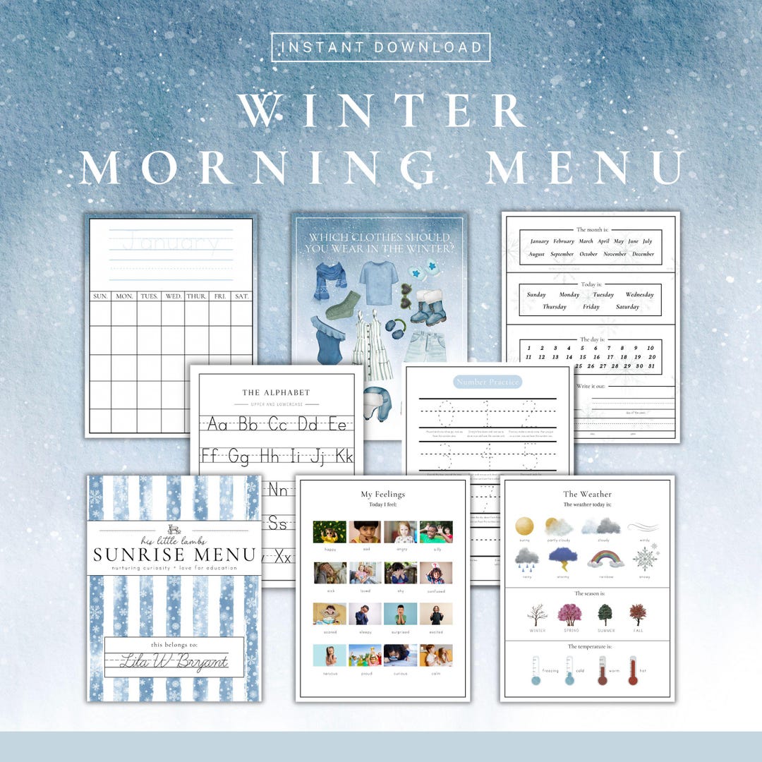 Winter Morning Menu | Morning Menu Bundle | Sunrise Menu | Homeschool ...